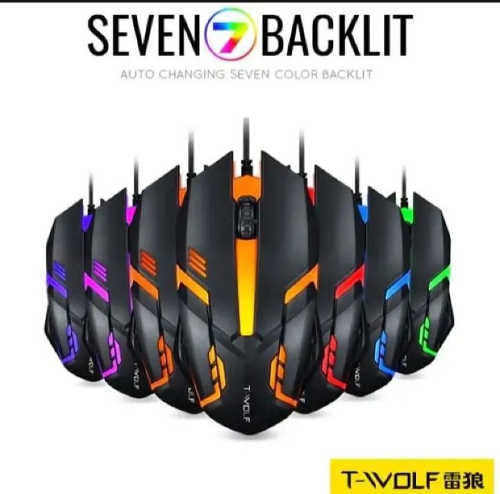 T- Wolf V1 RGB Breathing light Gaming Mouse 1200DPI Seven backlight ...