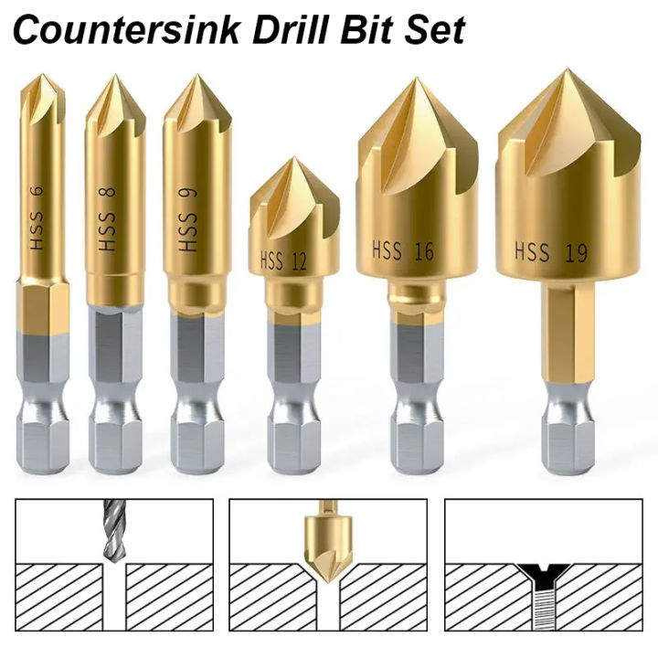 Woodwork Counersink Drill Bit Set Titanium Coat Counter Sink Wood Hole ...