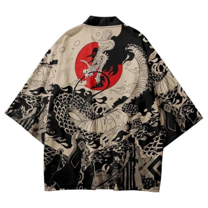 Summer Japanese Style Anime Dragon Print Cosplay Haori Yukata Top Adult ...