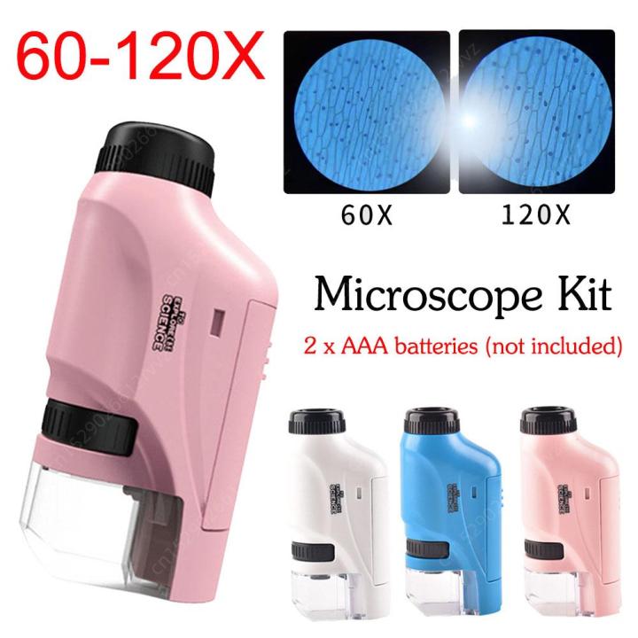 Handheld Microscope Kit 60X-120X Mini Pocket Microscope Battery Powered ...