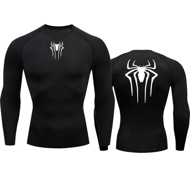 Men's Compression Spider Printed T-Shirt Sports Muscle Fitness Tight ...
