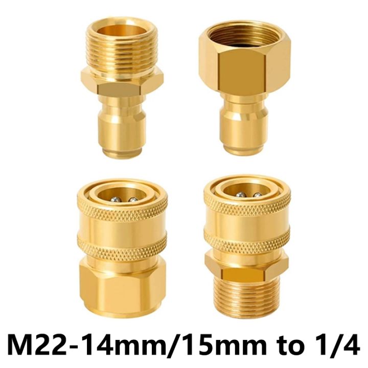 Brass M22-14mm/15mm to 1/4 Inch Pressure Washer Adapter Set Quick ...