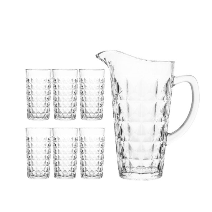 Delisoga Textured Glass Water Set | Premium Serving Drinking Set 7-Pcs ...