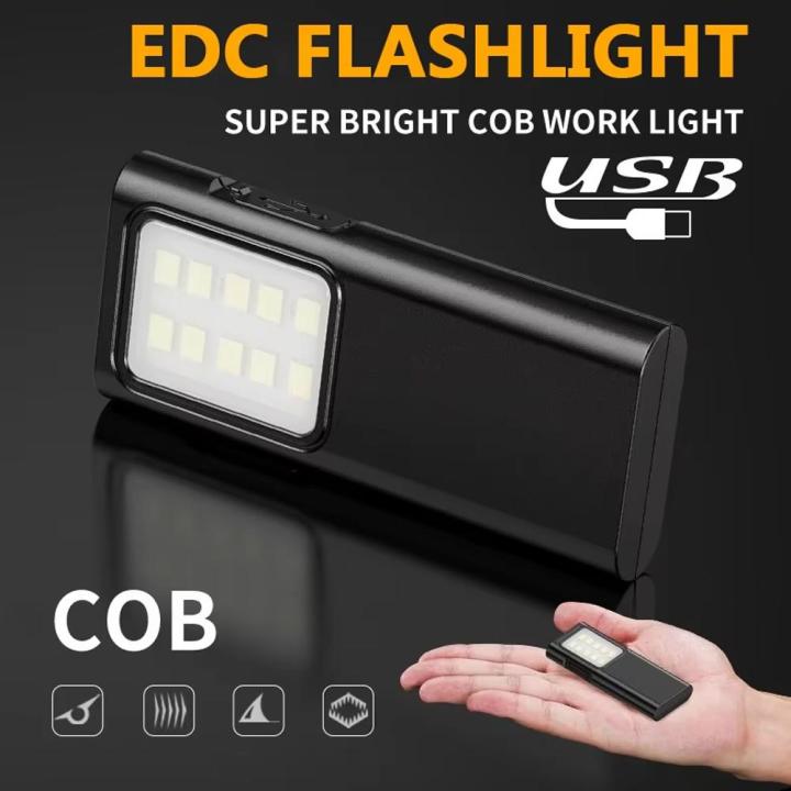 ABS Rechargeable Mini COB Work Light 4 Mode Dimmable LED Flashlight ...