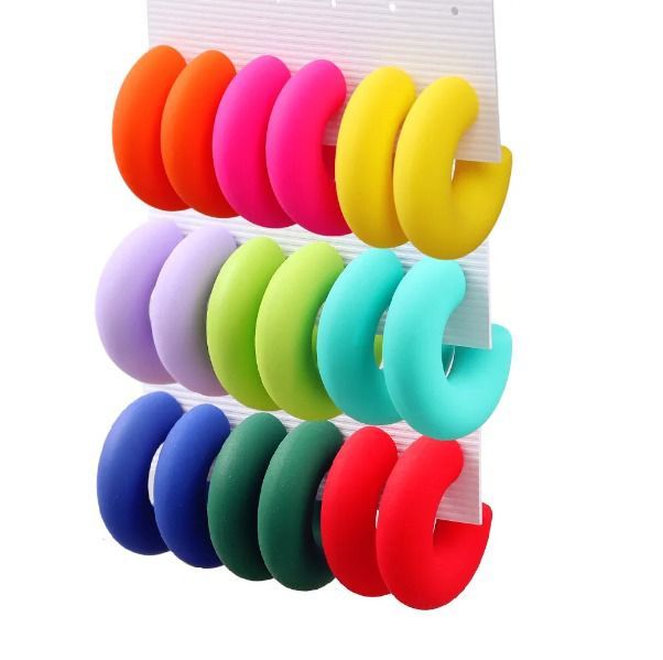 3 Pair/Set Korean Colorful Irregular C-Shape Acrylic Earrings Hoops ...