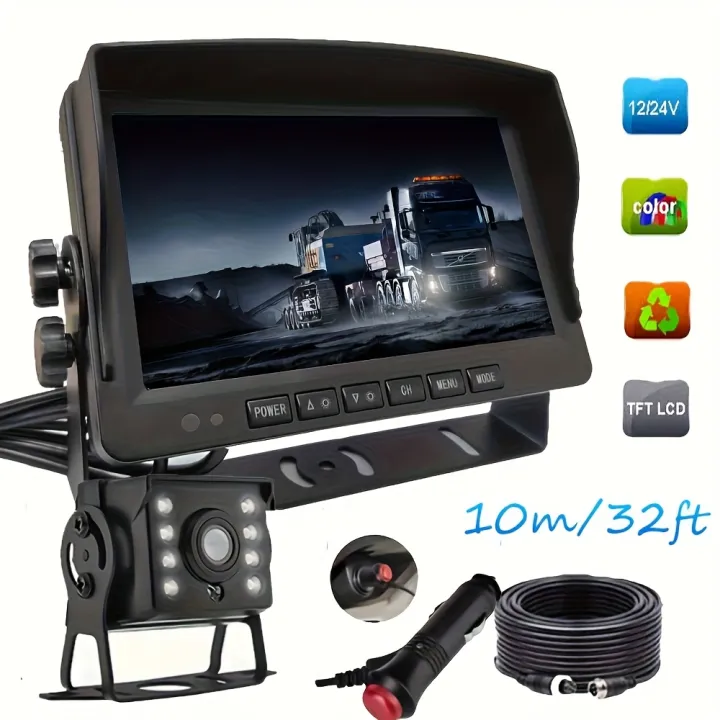 7-Inch Rear View Monitor Kit LED Backup Camera 12-24V for Buses Trucks ...