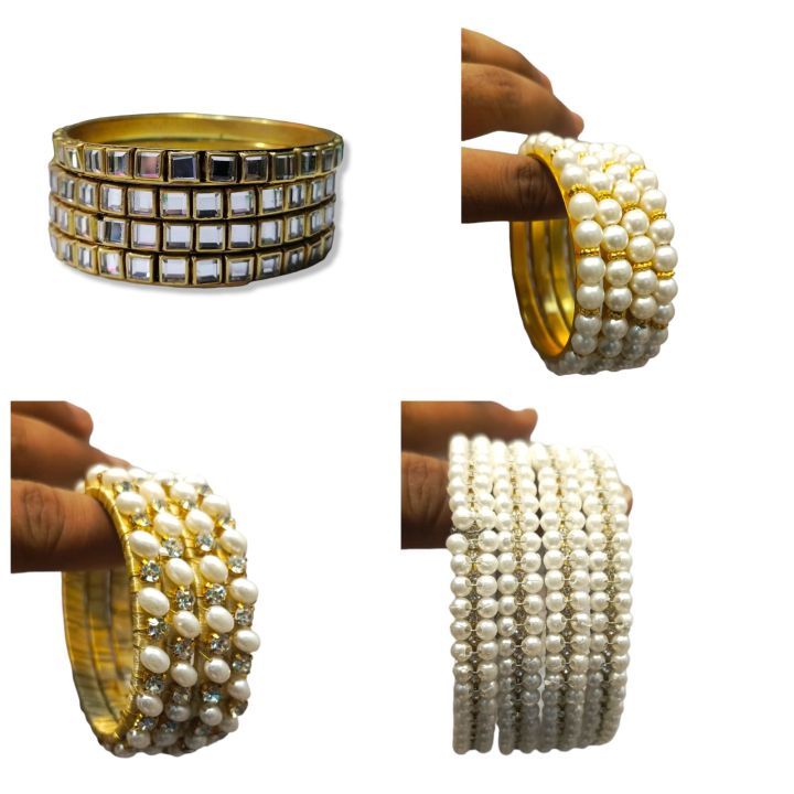 White Moti Kara Set 4 designs Kary Bangles 2024 (4pcs) | Daraz.pk