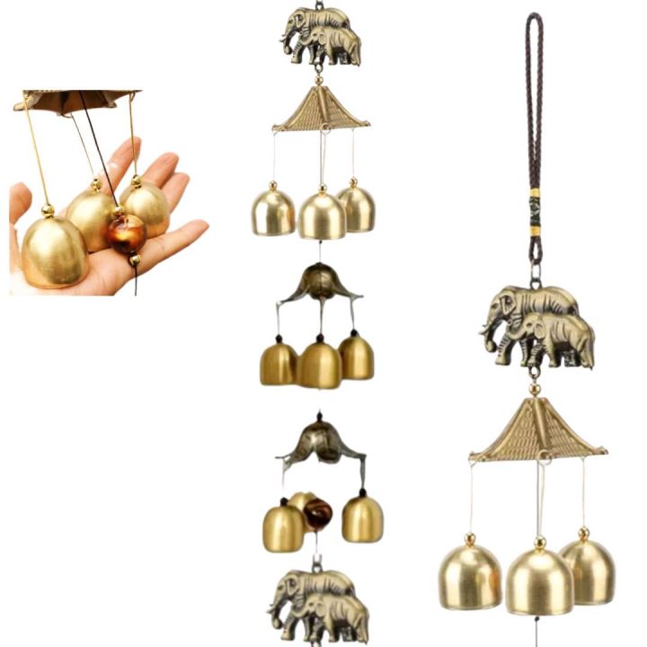 Triple Layers Golden 9 Metal Brass Bells Wind Chimes With Elephants ...