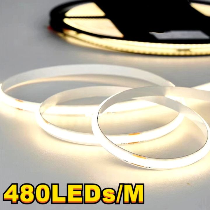 12V/24V COB Strip 8MM COB LED Light Bar 480Leds/M High Density Flexible ...