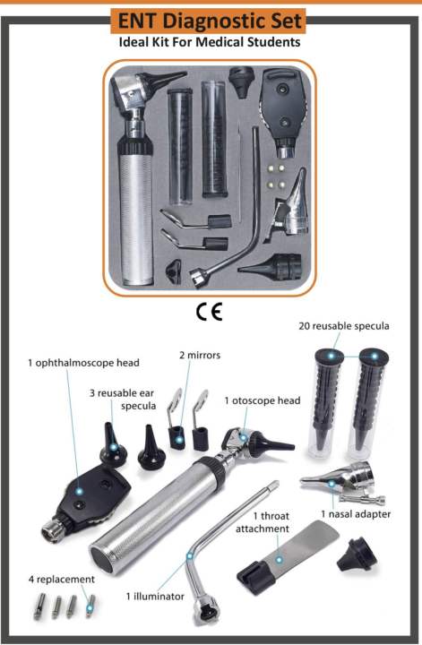ENT hand tool kit 32 pcs Set C Size Battery Handle Diagnostic Set Ear ...