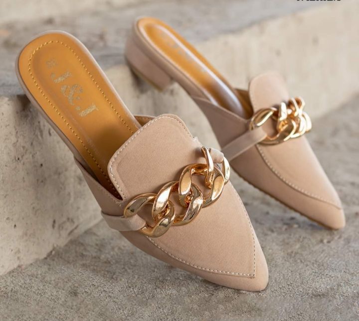 Girls Fashionable Chain Design Semi Heel Half Shoes | Daraz.com.bd