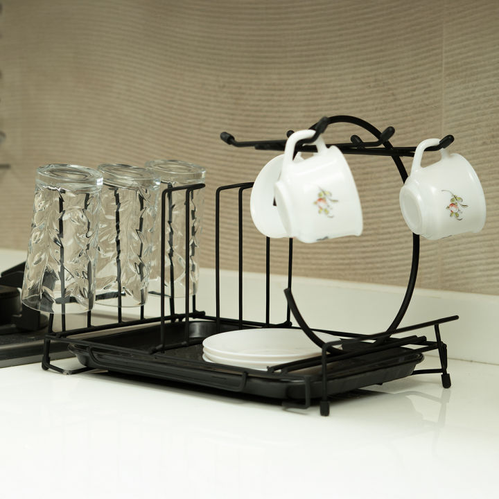Iron Coffee Rack - 6 Glasses and Cup Holder Stand with Tray for Kitchen ...