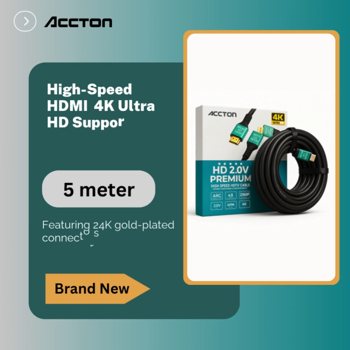ACCTON HDMI Cable 5M - HD 2.0V Premium High Speed HDTV Cable 4K ULTRAHD ...
