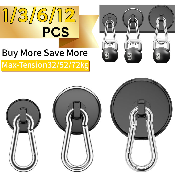 Magnetic Hooks Heavy Duty Black Magnet Hooks with Swiveling Carabiner ...