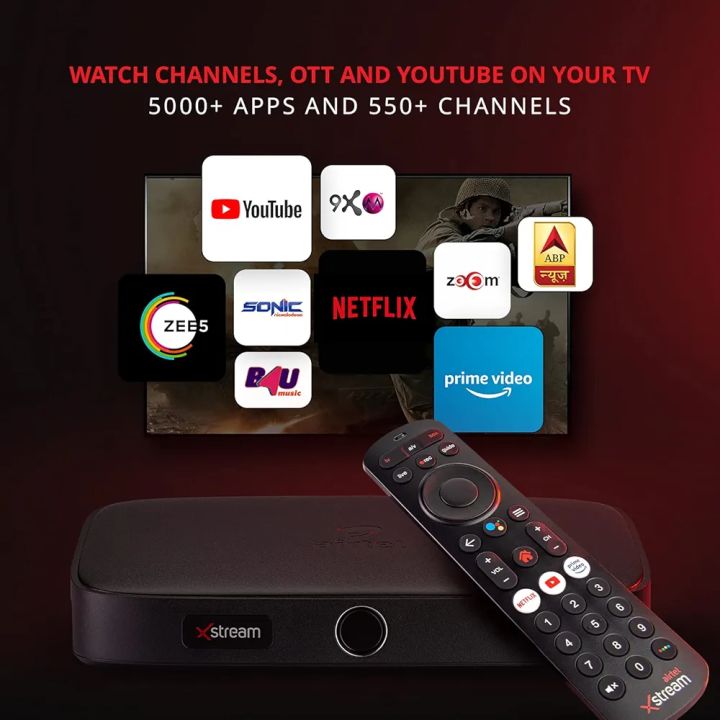 Airtel Xstream 4K Android Smart TV Box | Chromecast Built-in | Voice ...