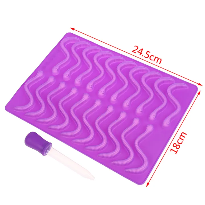 20 Cavity Silicone Gummy Snake Worms Chocolate Mold Sugar Candy Jelly ...