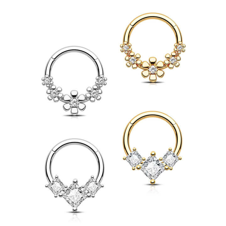1Pc Titanium Septum Ring, Sparkling Zircon Clicker Nose Hoop ...
