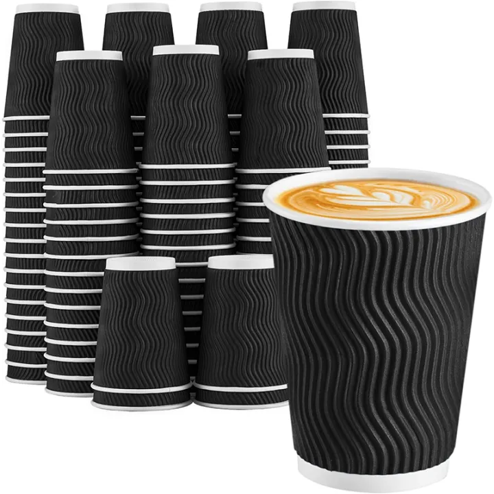 25/50PCS Disposable Corrugated Paper Cups Double-layered Coffee Hot Tea ...