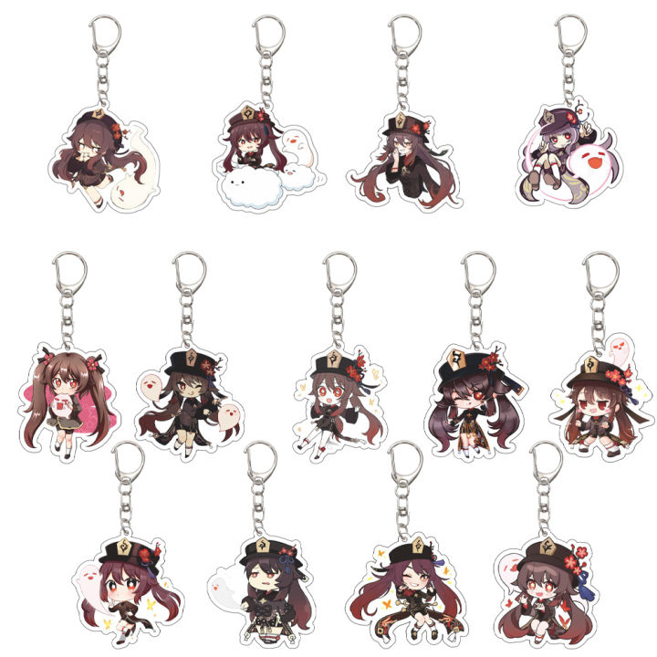 55MM Anime Genshin Impact Keychain Hu Tao Key Chain Acrylic Model Plate ...