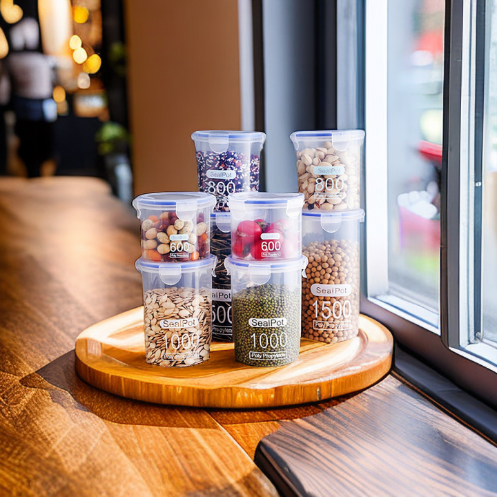 S/M/L/XL Size Transparent Plastic Sealed Food Storage Pots Kitchen ...