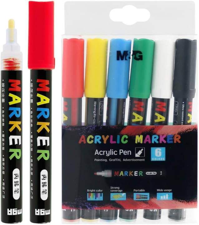 M&G Acrylic Paint Markers Pens 6pcs Press n paint best for painting ...