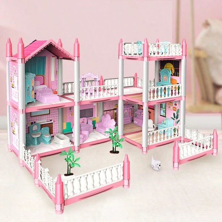 🌸 Dreamy Pink Dollhouse Playset – Princess Castle Villa for Kids 🏰 ...