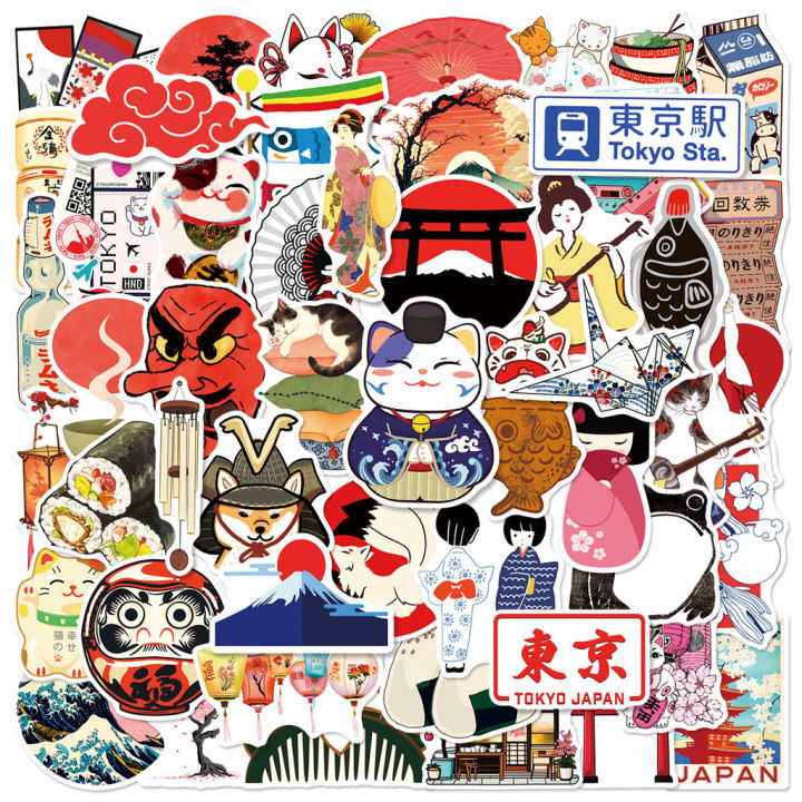 50-Piece Cartoon Japanese Minimalist Graffiti Stickers - Creative ...