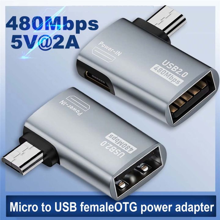 OTG Cable Adapter 4K 90 Degree Left Angle Powered Micro USB To USB OTG ...