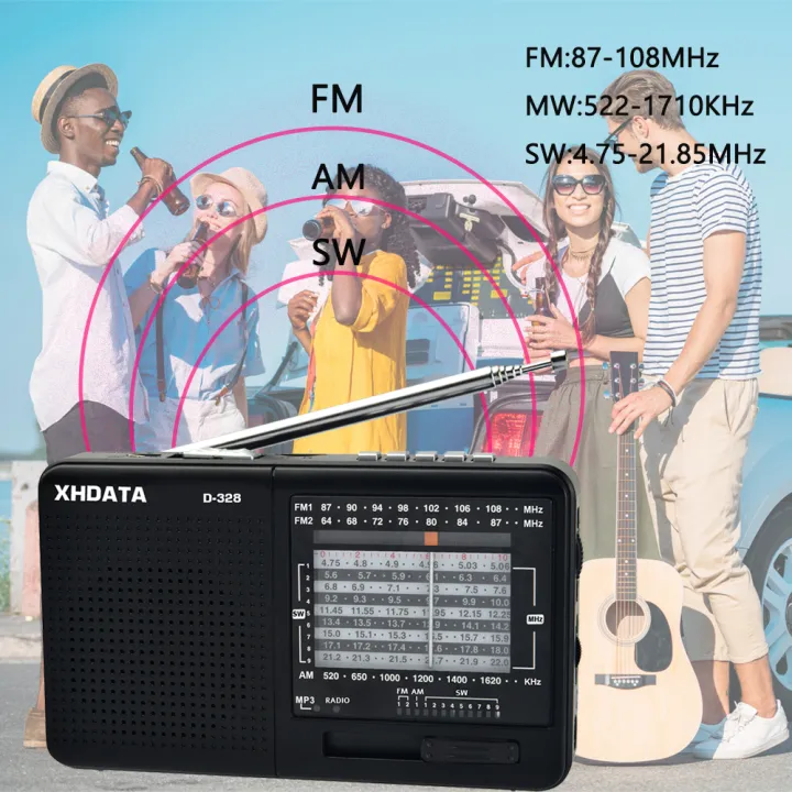 XHDATA D-328 Mini AM FM SW Radio 12 Band DSP Bluetooth MP3 Player TF ...