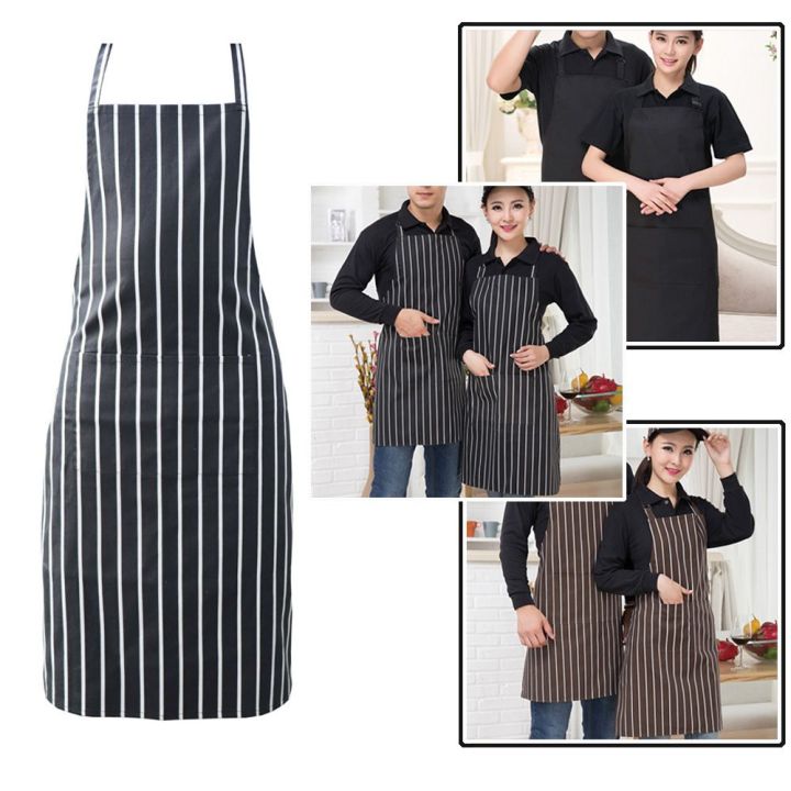 Chef Apron Men Halter Neck Navy White Striped Apron Women Kitchen ...