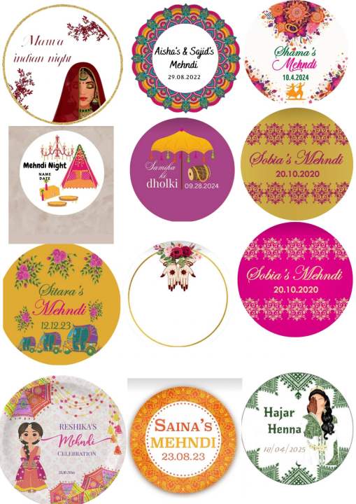 70 Pcs Mehndi & Dholki Stickers 13 Colorful Designs for Wedding, Henna ...