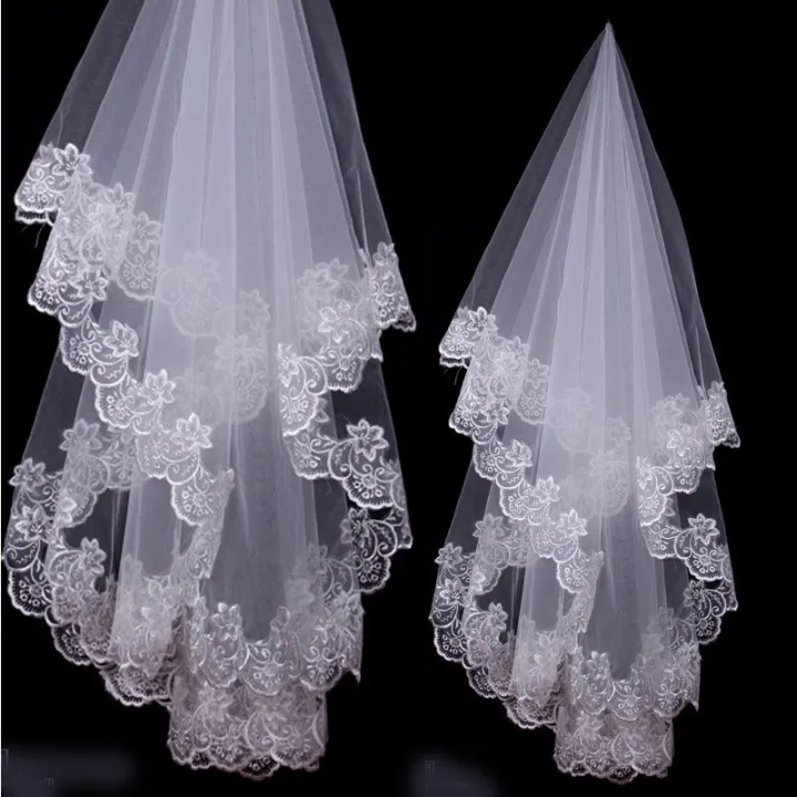 White Ivory Lace Embroidery Edge Bridal High Quality Tulle Bride Veils ...