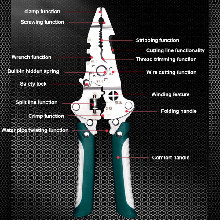 1Pcs Multifunctional Foldable Wire Stripper Crimper Cable Cutter Pliers Electrician Cable ...