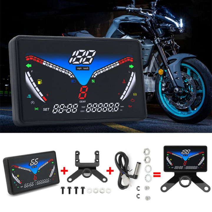 Universal Speed Motorcycle Digital Speedometer Tacho Dashboard with Clock Instrument Cluster ...