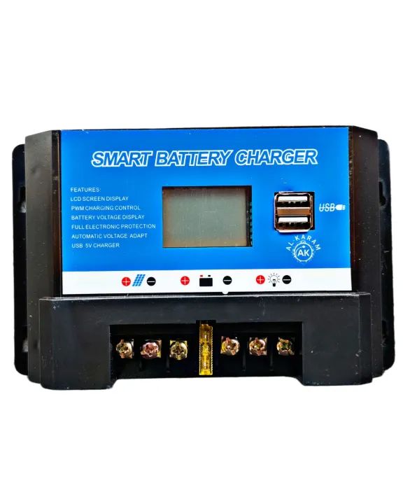 20 Ampere PMW Solar Charger Controller With Screen Display & 2 Built in Mobile Charging Ports ...
