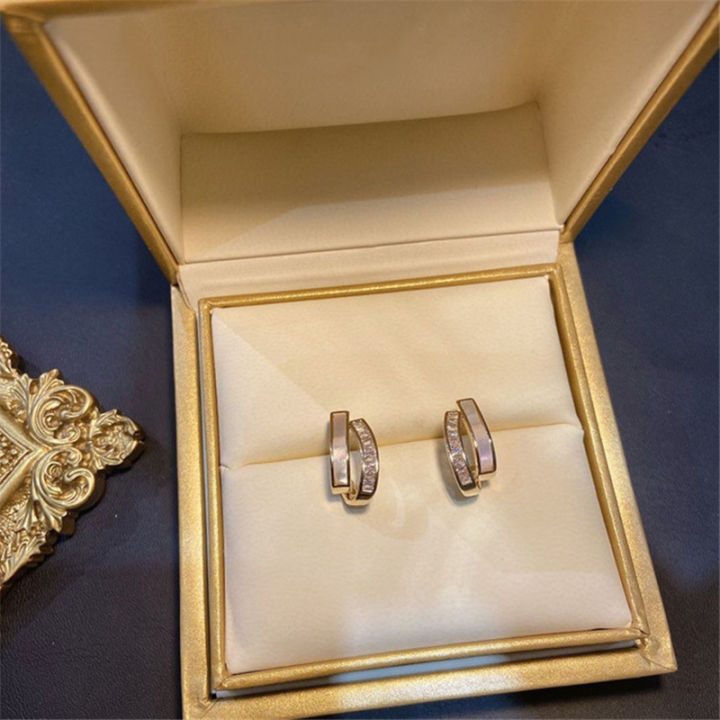 1 Pair Light Luxury Shell Zircon Earrings Korean Style Fashion Double ...
