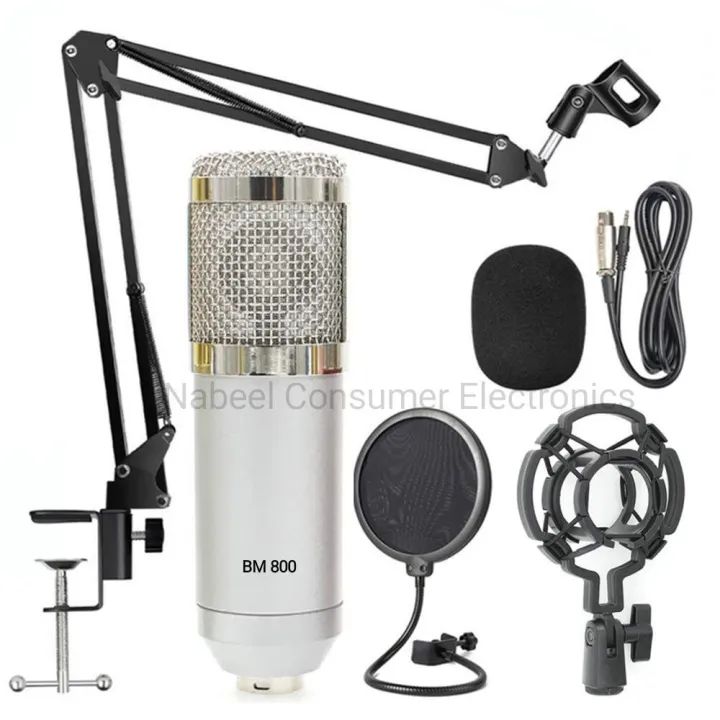 Bm 800 - Condenser Wired Recording Microphone - Silver Complete Kit ...