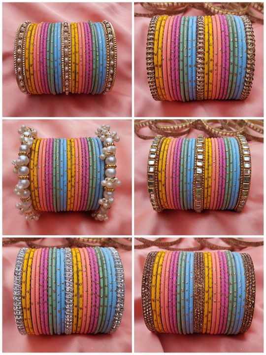 Stunning Colourful trendy golden dotted bangles set available in ...