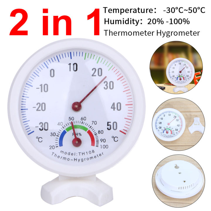Mini Round Clock-shaped 2 in 1 Thermometer Hygrometer Wall-mounted ...