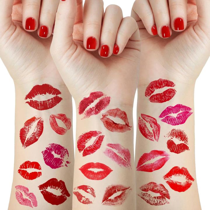 35pcs Valentine's Day lip temporary tattoos, red pink lip print kiss ...