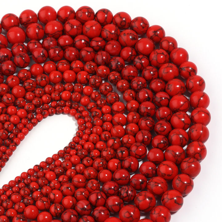 1 Strand Red Turquoise Stone Beads 4/6/8/10/12mm Round Natural Gemstone ...