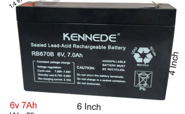 6V 7Ah kennedy Battery Rechargeable Fan Ride On Power Car Chan. Heavy ...
