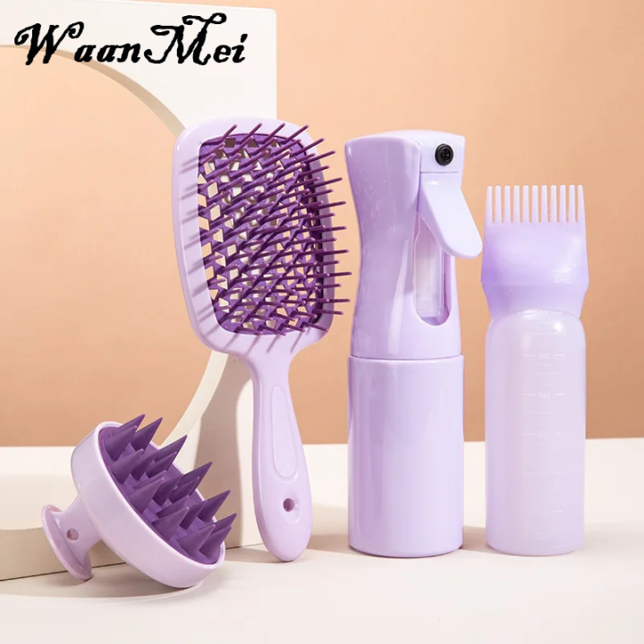 4pcs/set Hairdressing Comb Set with Spray Bottle Hair Washing Brush for ...