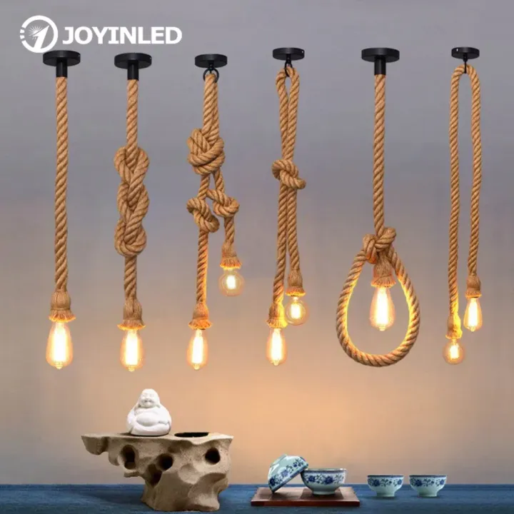 Industrial E27 Vintage Hemp Rope Pendant Lights Attic Personality ...