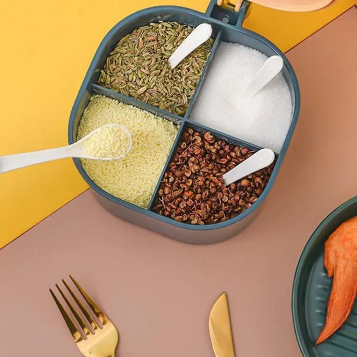 4 In 1 Partition Kitchen Seasoning Box Masala Box Set 4 Grid Portion ...