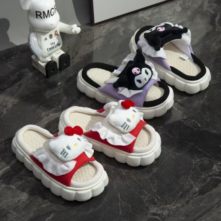 Sanrio Hello Kitty Platform Shoes Women Luxury Design Linen Bottom ...