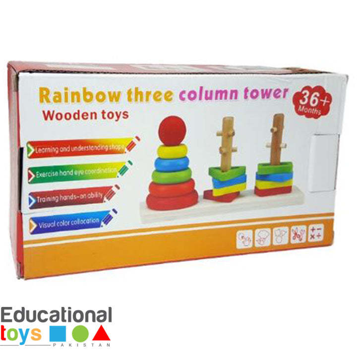 RAINBOW THREE COLUMN SHAPE SORTING TOWER | Daraz.pk