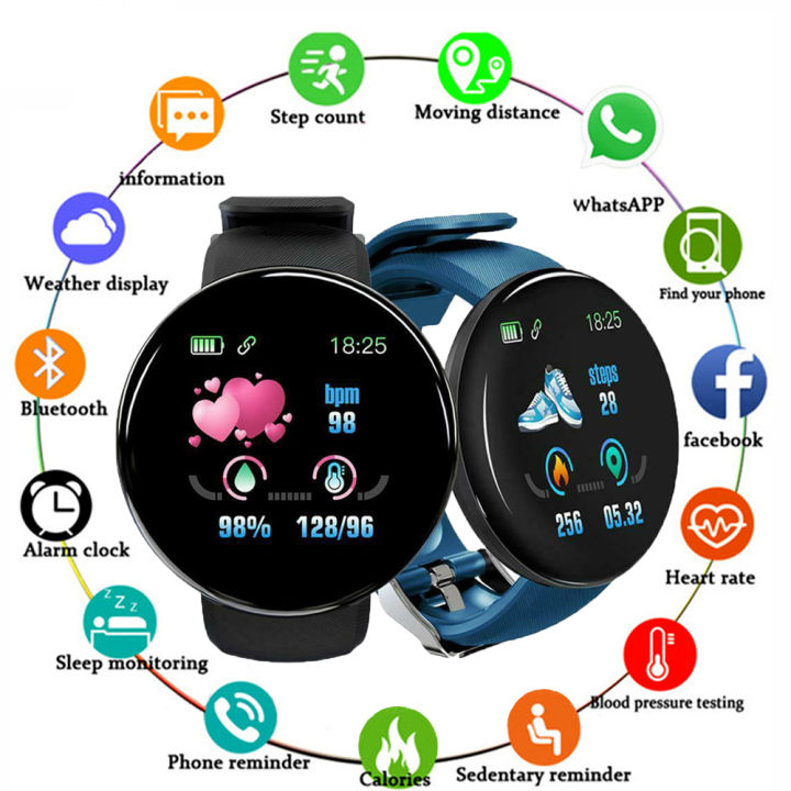 D18 Smart Watch Heart Rate Monitor Men's Women's Smartwatch Round ...