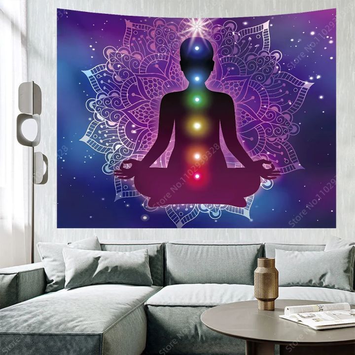 VIKAMA Meditation Chakra Mandala Tapestry Cosmic Neon Color Changing ...