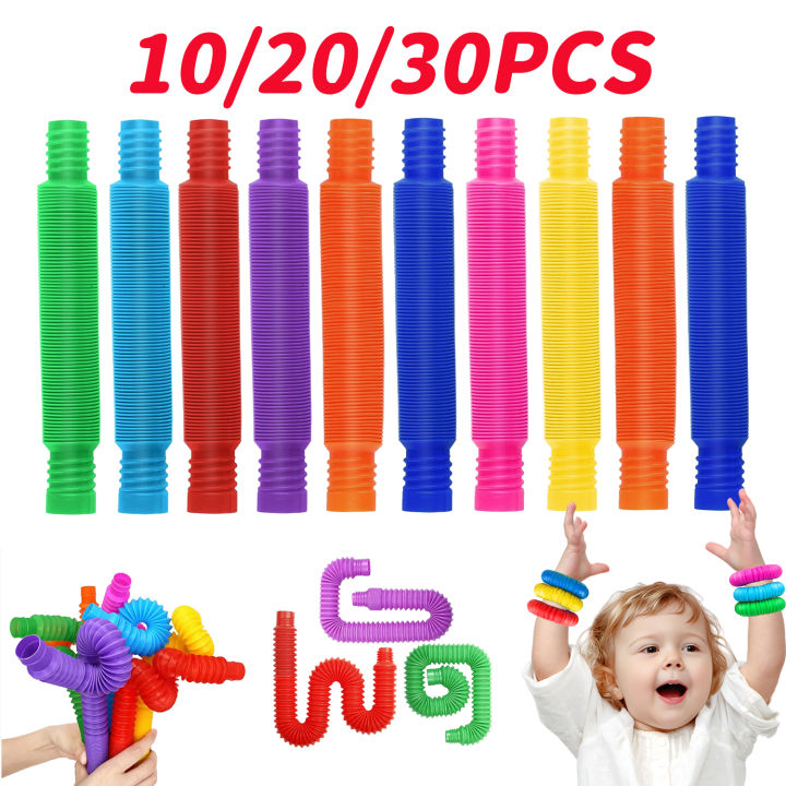 10/20/30PCS Colorful Pop Pipe Fidget Sensory Antistress Toys Telescopic ...